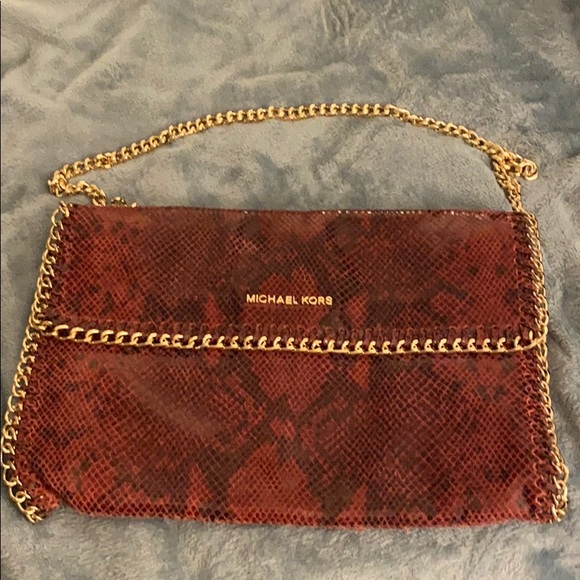MICHAEL Michael Kors | Bags | Michael Kors Red Snake Clutch With Chain | Poshmark